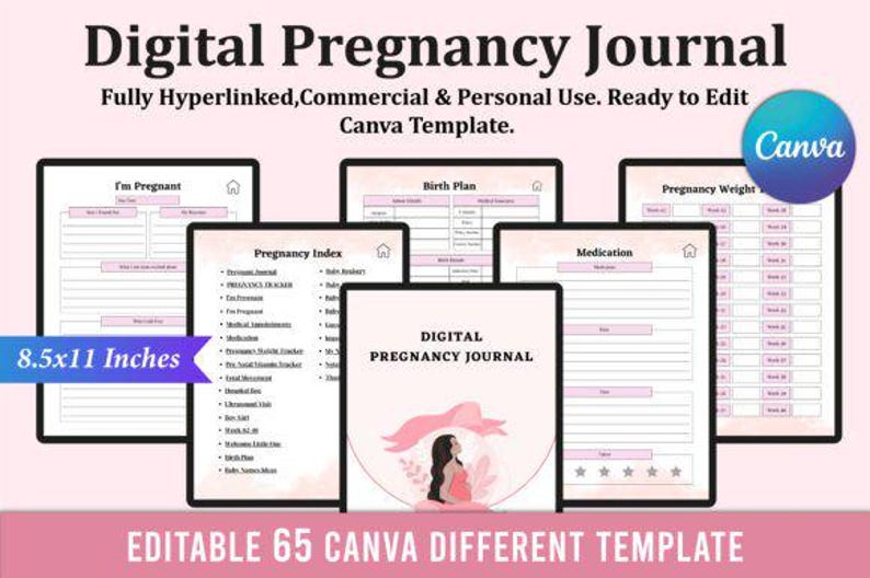 Editable Pregnancy Journal | Canva Planner, Tracker (digital Download ...