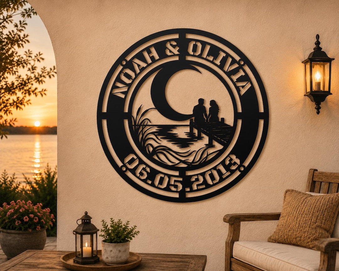 Personalized Moon Couple Metal Wall Art, Custom Romantic Sign ...