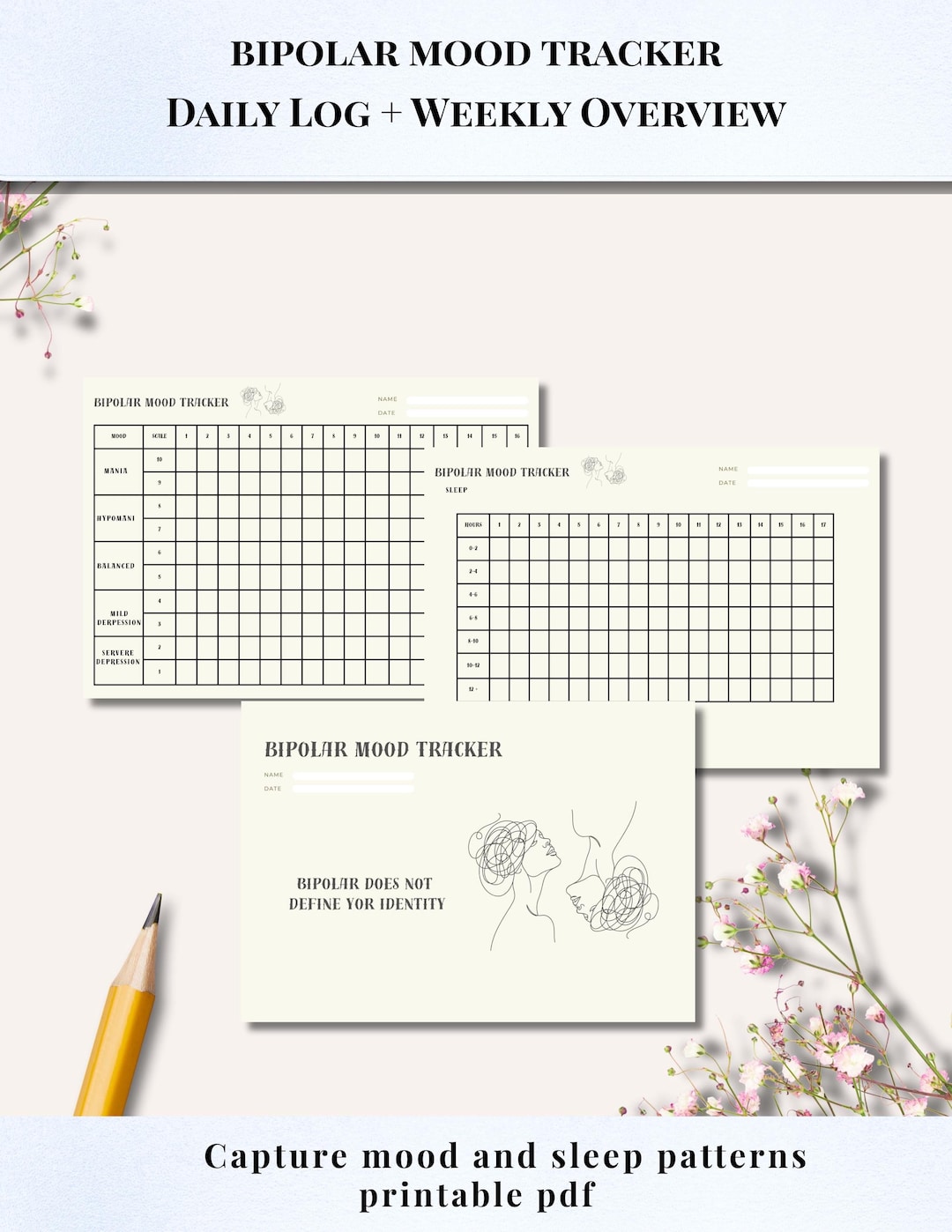 Bipolar Mood Tracker Bundle Printable, Mental Health Planner (A4, US ...