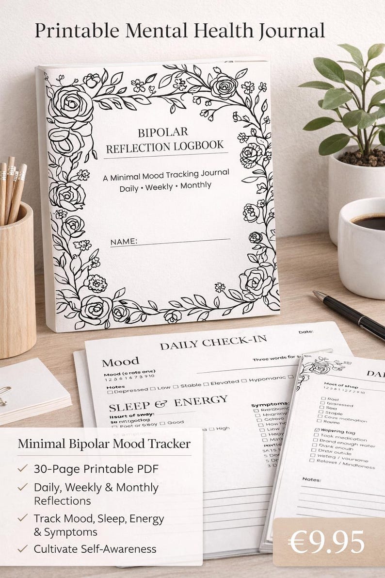 Bipolar Mood Tracker Printable: Minimalist Mental Health Journal (PDF ...
