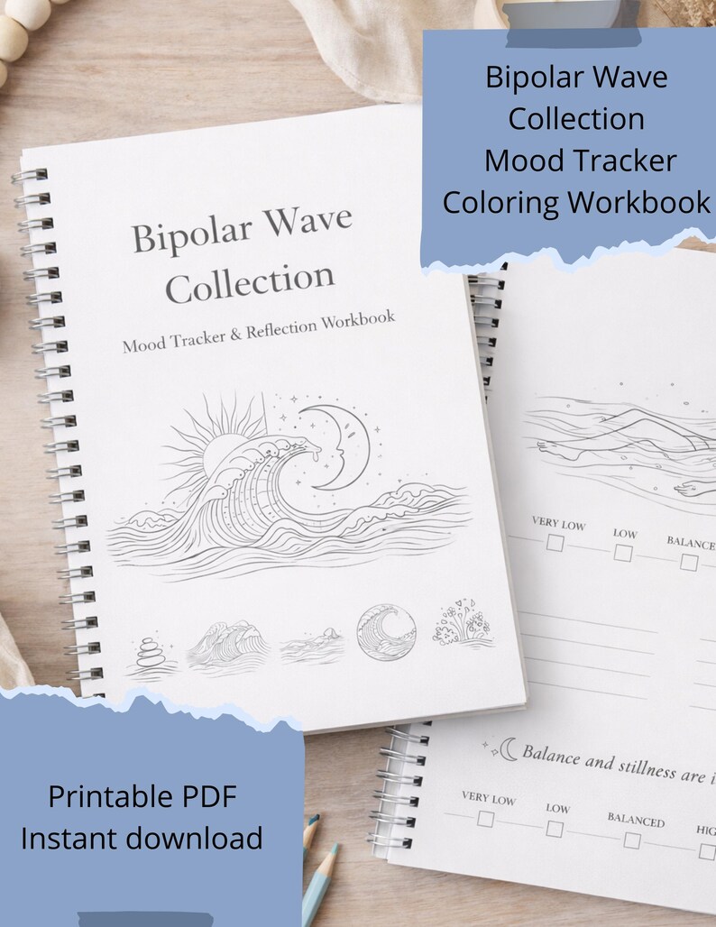 Wave Theme Bipolar Mood Tracker Printable: Mental Health Workbook (PDF ...