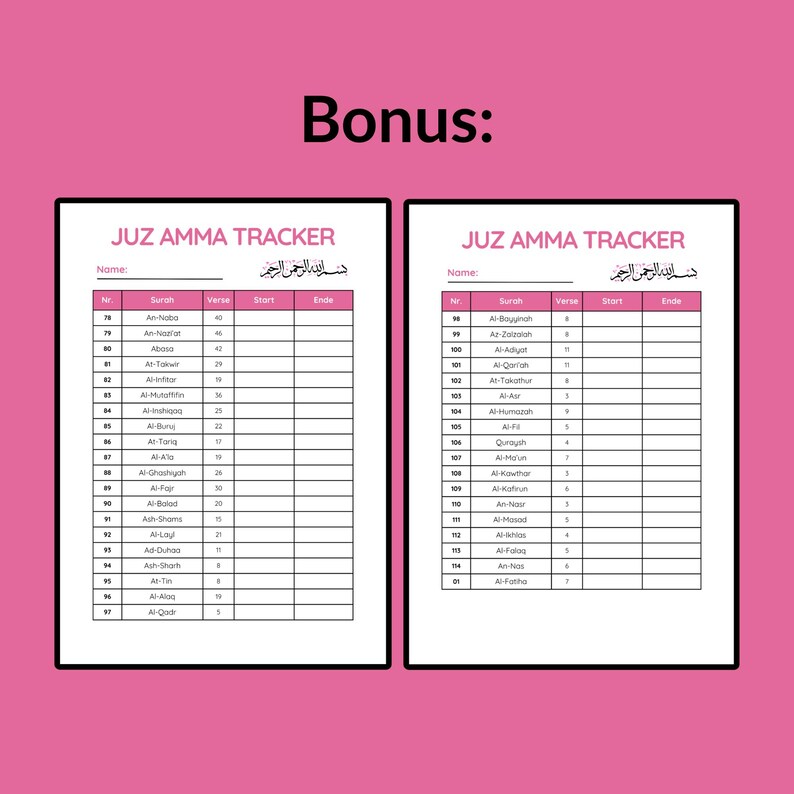 Printable Quran Tracker | Juz Amma Tracker PDF | Quran Tracker for Kids ...
