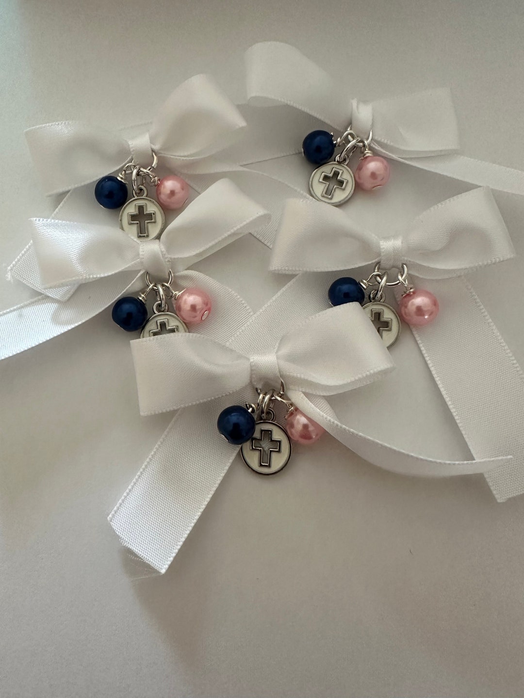 Handmade Baptism Witness Pins: White Satin Ribbon, Cross Charm - Etsy