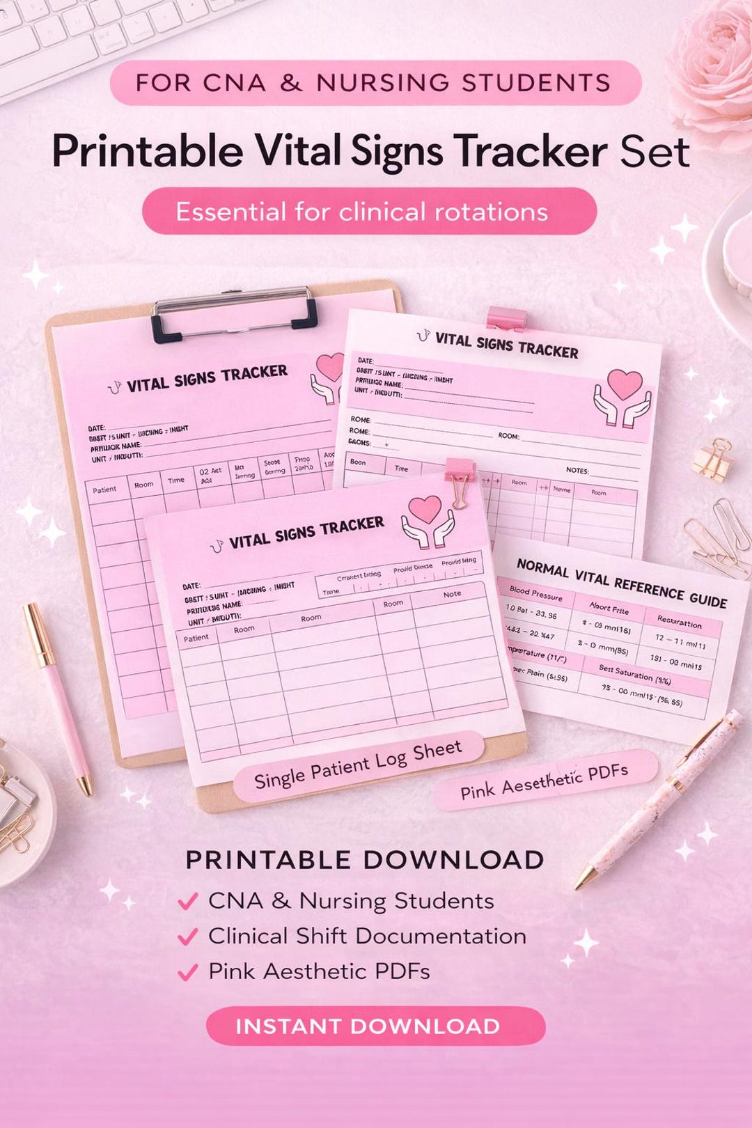 CNA Vital Signs Tracker Printable PDF | Multi-patient Clinical Log ...