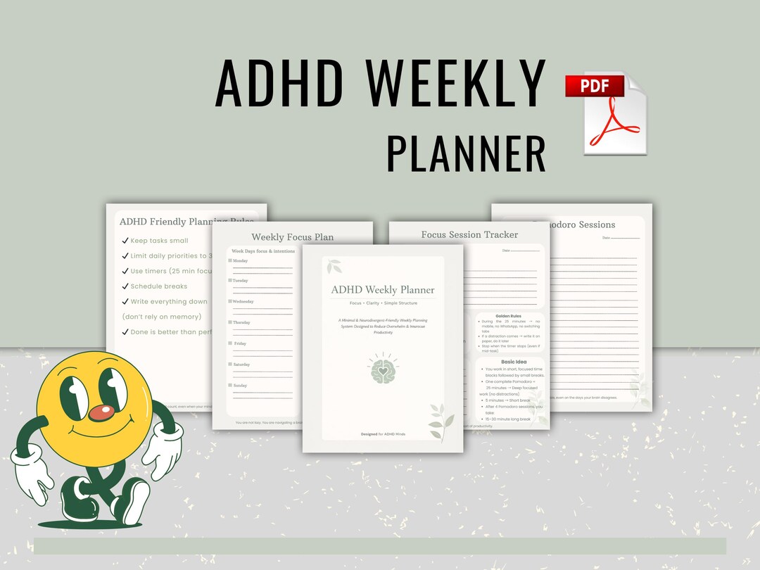 ADHD Adults Weekly Planner Printable | Executive Function Planner for ...