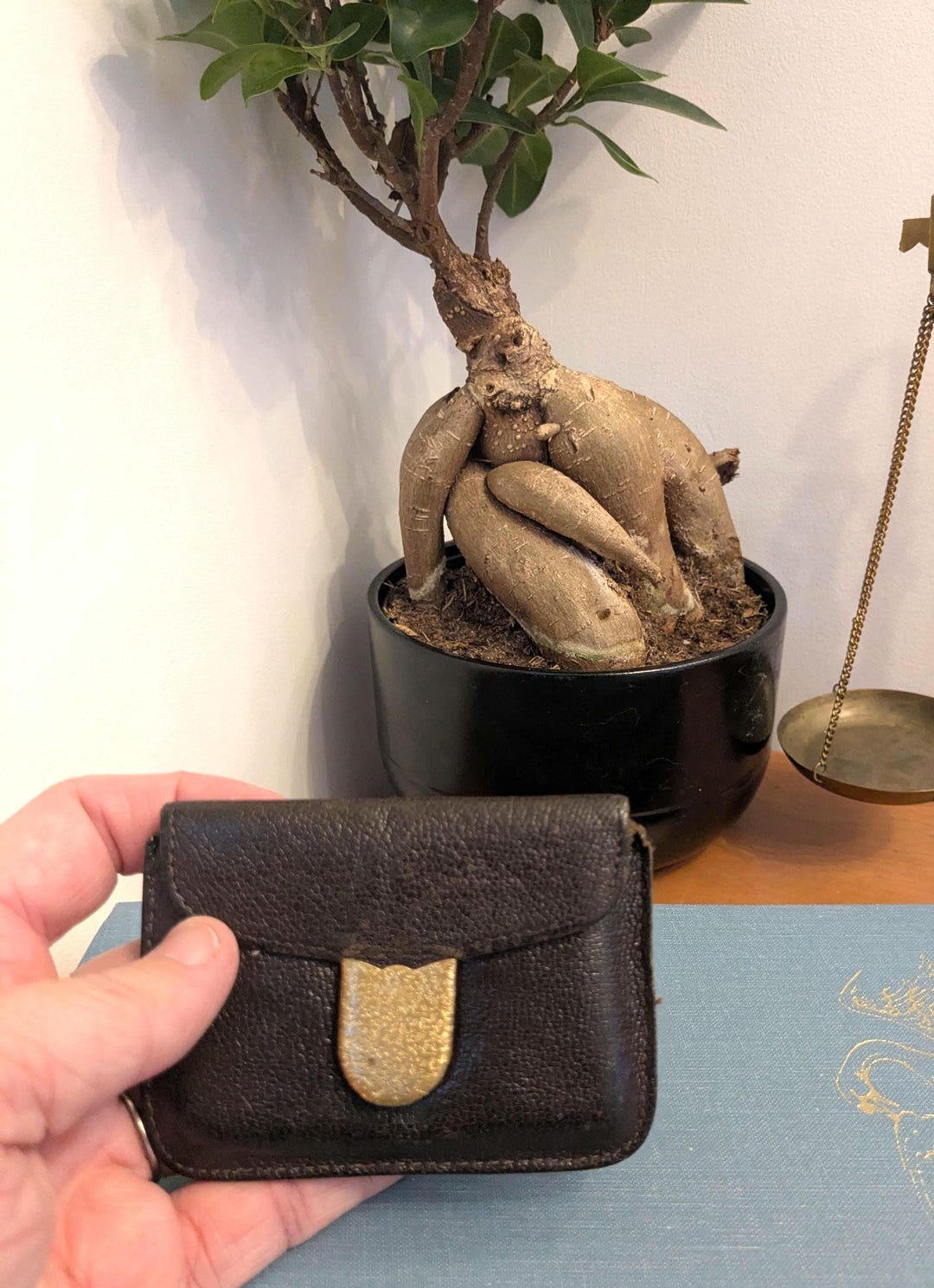 Vintage Mini Leather Coin Purse, Small Brown Wallet, Tiny Kiss Lock ...