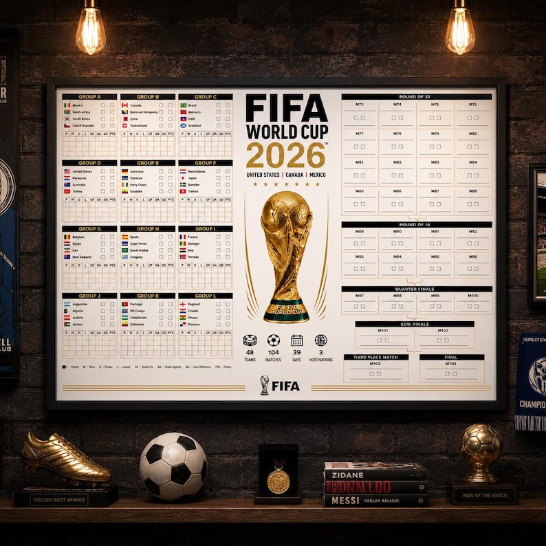 FIFA World Cup 2026 Bracket Poster | Soccer Tournament Schedule ...