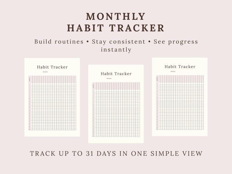 Minimal Habit Tracker Printable Bundle Monthly Habit Planner Daily ...
