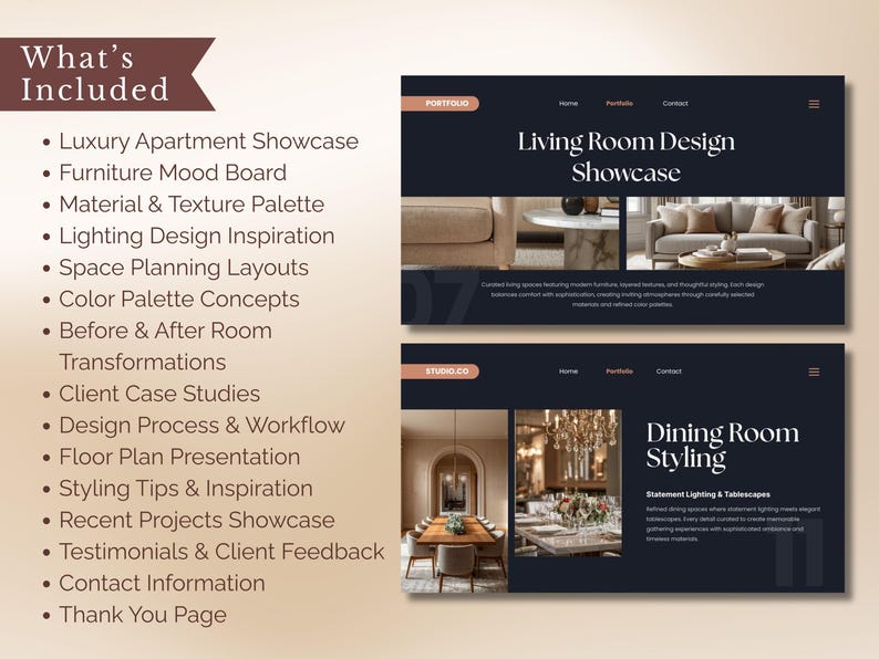 Interior Design Portfolio Canva Template Dark Moody Modern Studio ...