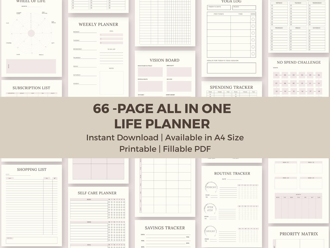 All in One Life Planner Printable Editable Canva Template Daily Weekly ...
