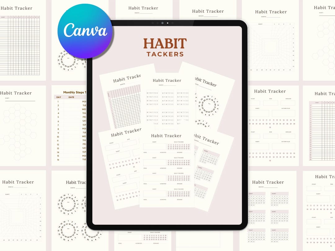 Habit Tracker Canva Template Bundle Printable Monthly Habit Planner ...