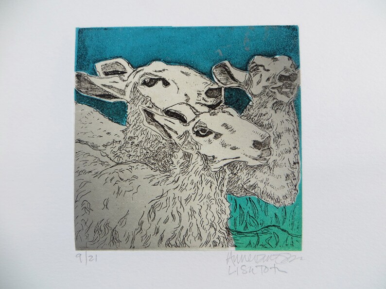 Etching and Woodblock Print: Sheep - Etsy