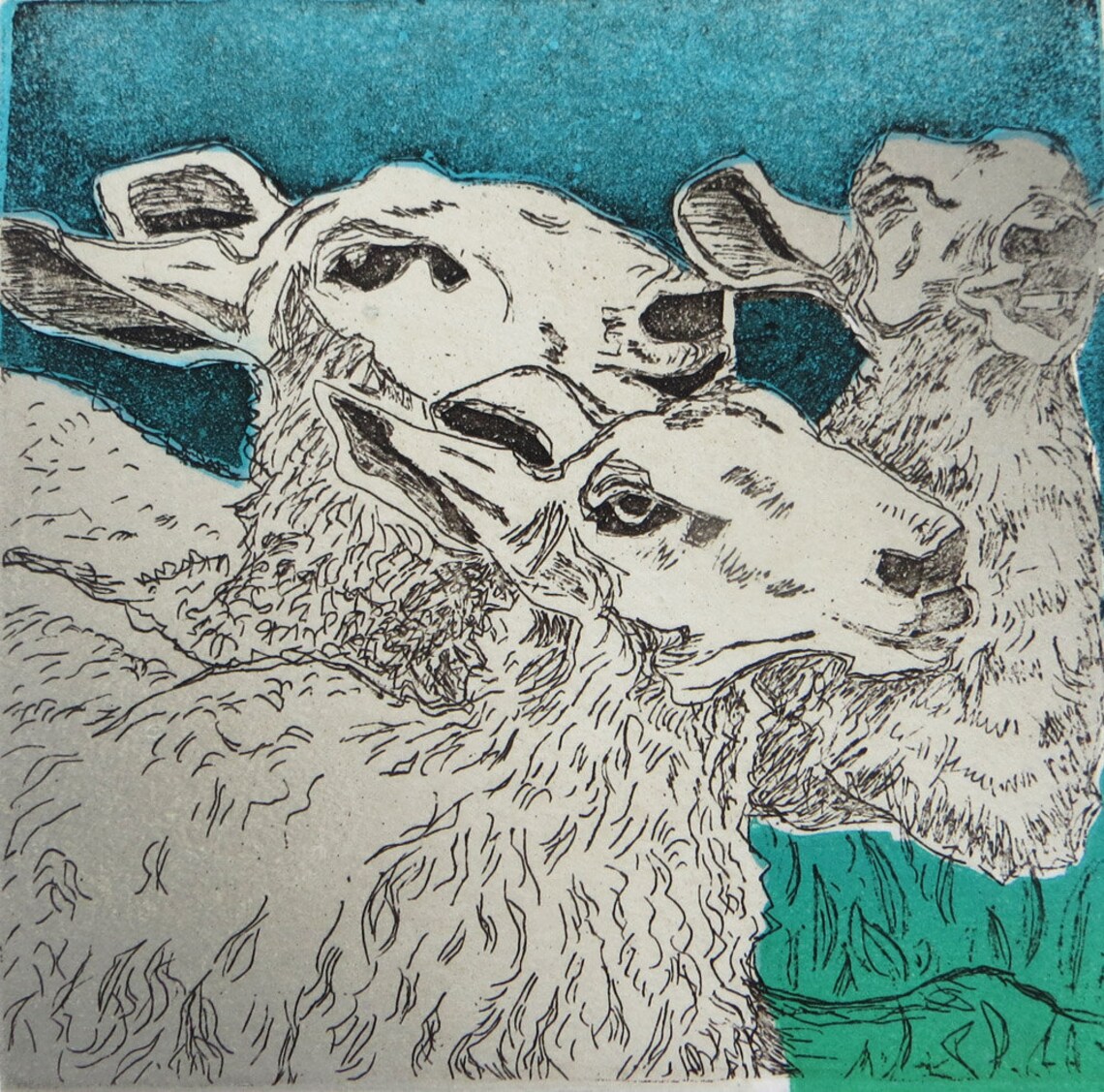 Etching and Woodblock Print: Sheep - Etsy