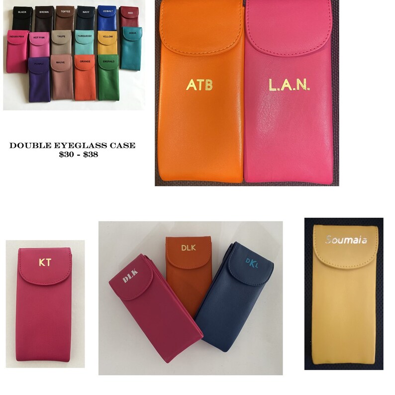 Monogrammed Personalized Double Sided Leather Eyeglass Case With Mini ...