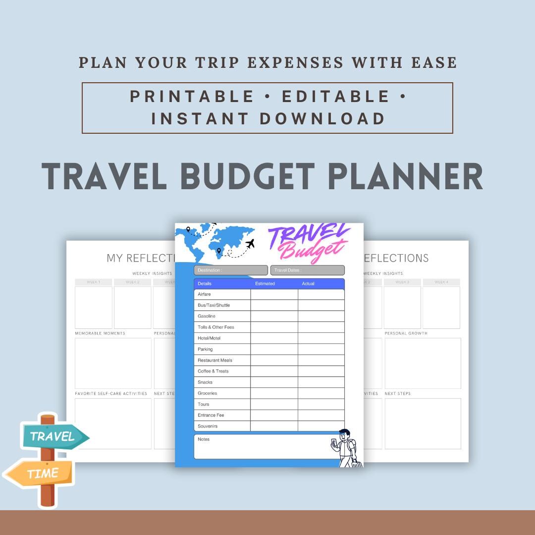 Travel Budget Planner Printable, Trip Budget Template, Vacation Expense ...
