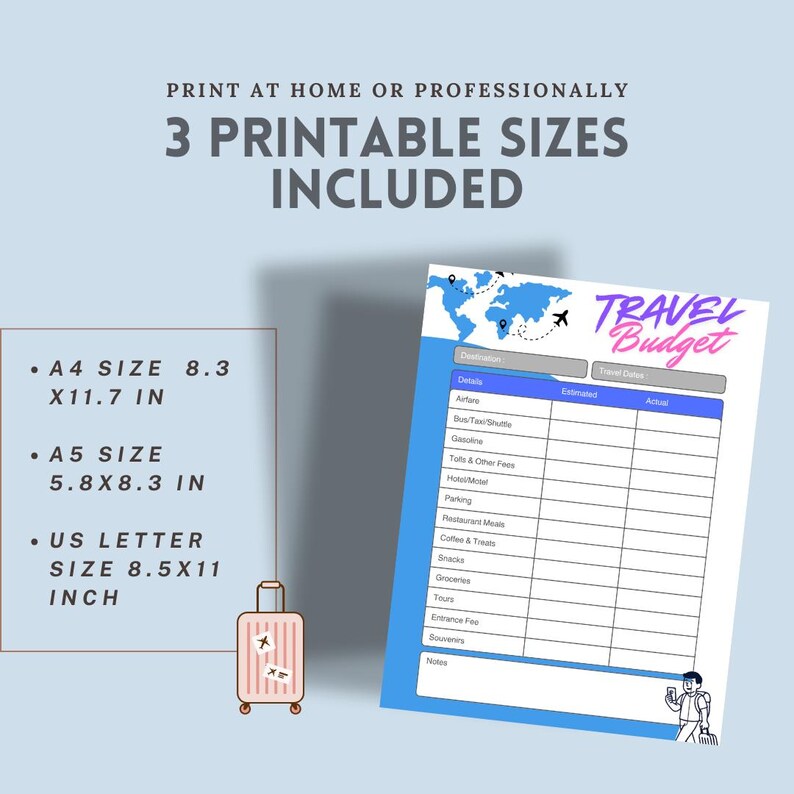 Travel Budget Planner Printable, Trip Budget Template, Vacation Expense ...
