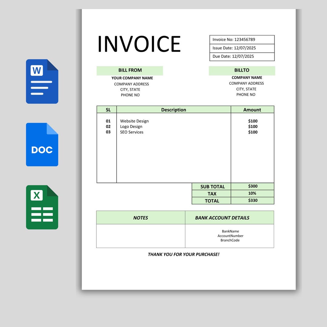 Invoice Template| Professional Business Form | Small Businesses Billing ...