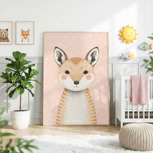 Woodland Nursery Print Fox Cartoon Wall Art Animal Theme Digital ...