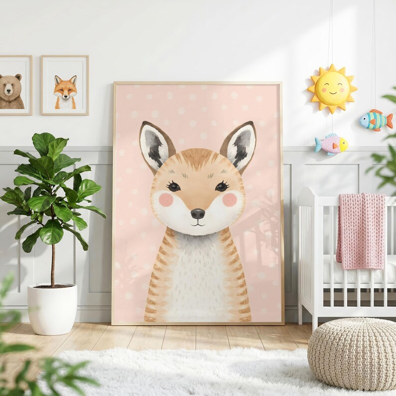 Woodland Nursery Print Fox Cartoon Wall Art Animal Theme Digital ...