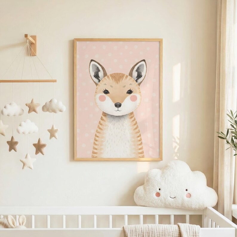 Woodland Nursery Print Fox Cartoon Wall Art Animal Theme Digital ...