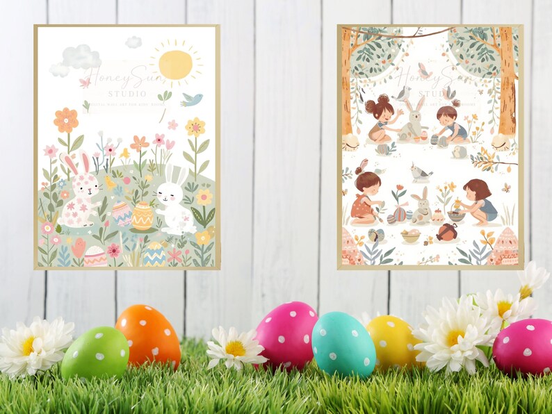 Easter Bunny Prints Bundle, Nursery Wall Art, Egg Hunt Party Decor ...