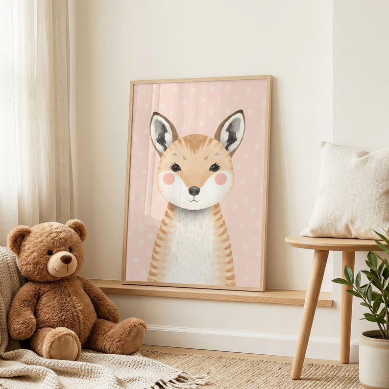 Woodland Nursery Print Fox Cartoon Wall Art Animal Theme Digital ...