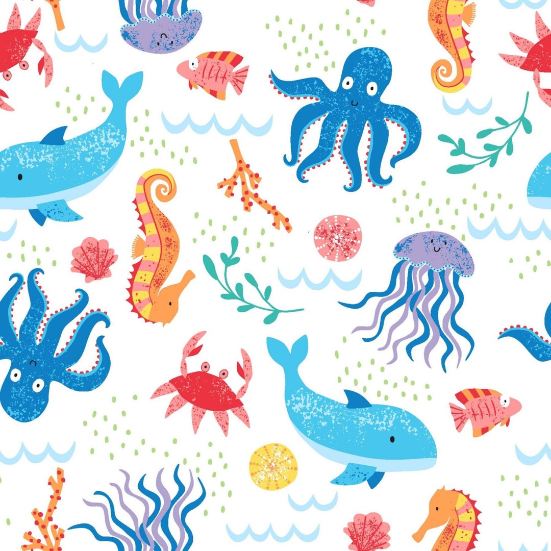Multi Sea Creatures Seas the Day Multi Sea Creatures Fabric - Etsy
