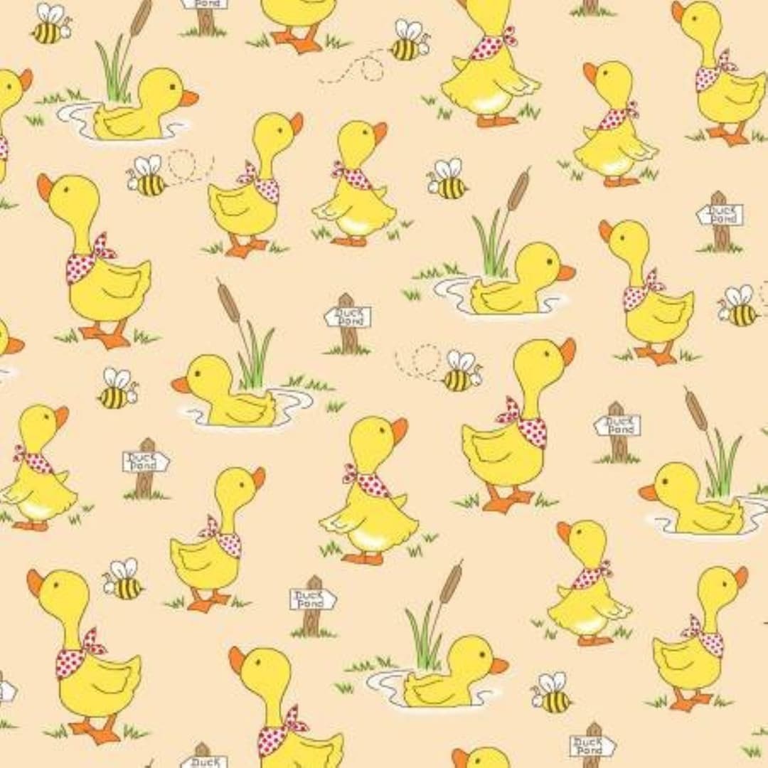 Yellow Ducklings and Bees Comfy Flannel Prints From A.E. Nathan 1018-44 ...