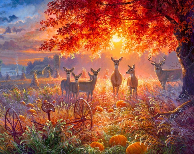 Startled Whitetail Buck Deer Panel, 36in X 44in Panel, David Textiles ...