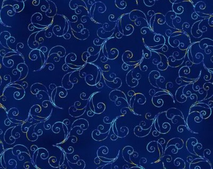 Cotton Fabric Blue Swirl Texture Water Lily Magic for Henry Glass 2892 ...