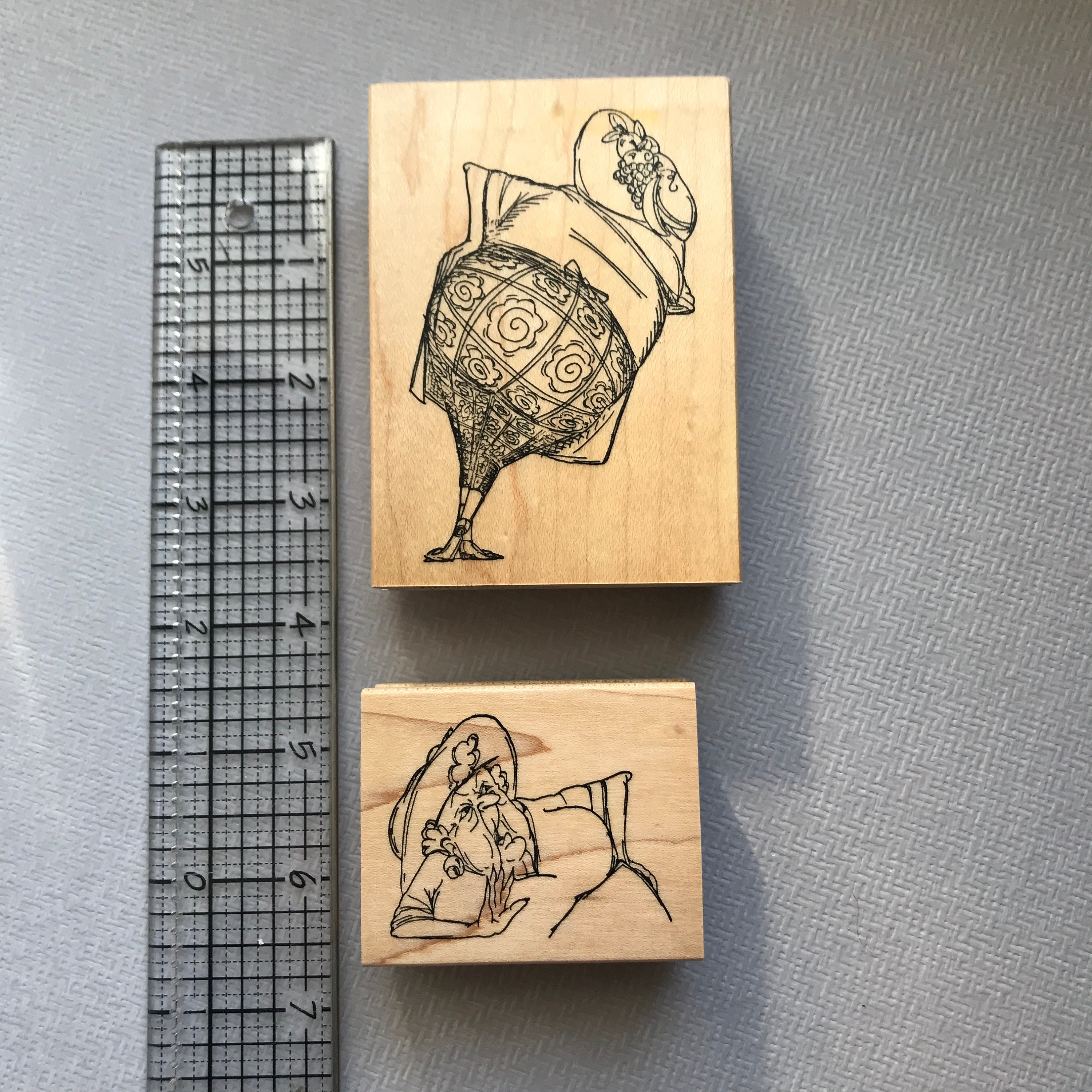 Vintage Rubber Stamp Funny Lady Set Front and Back View From | Etsy