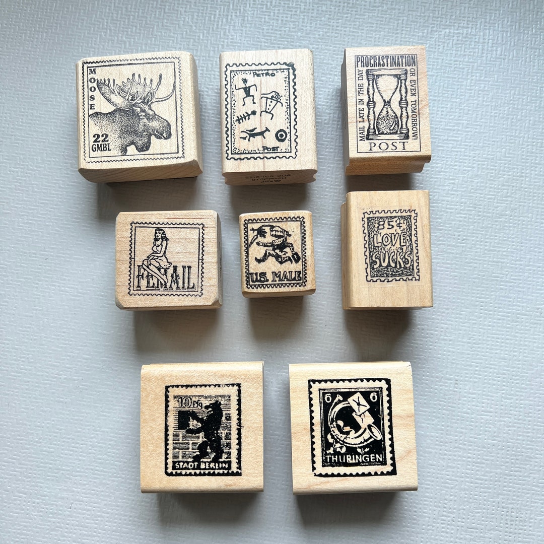 Rubber Stamp Pick Your Unique Postal Postoids Stamp Mail Art Wood ...