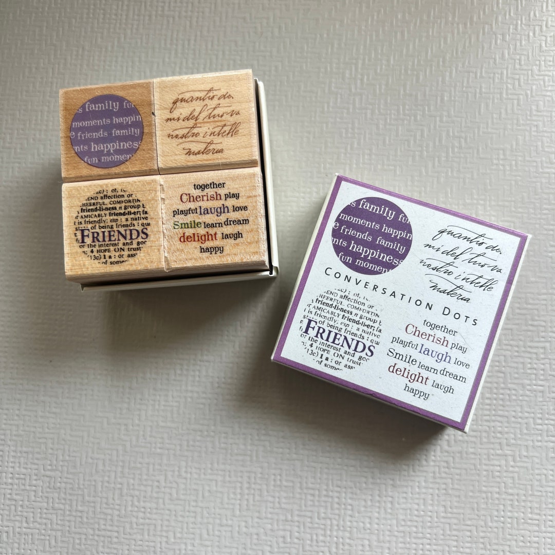 Vintage Rubber Stamp Set of 4 Circle Conversation Word Dots Wood ...