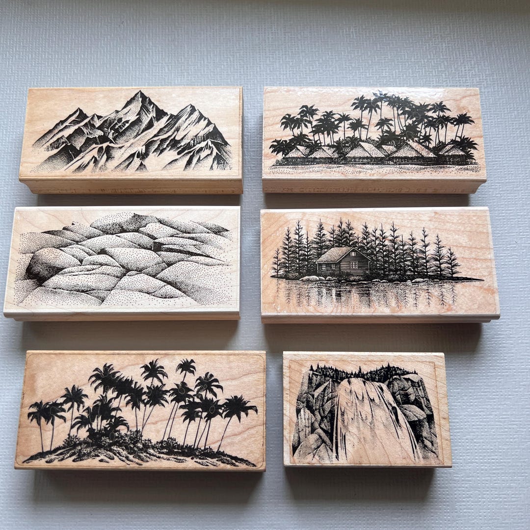 Vintage Stampscapes Outdoor Nature Landscape Cabin Scene Rubber Stamps ...