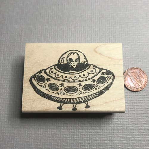 Flying Alien Spaceship Rubber Stamp 6443 - Etsy