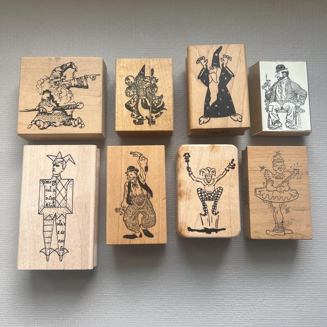 Rubber Stamp Clown or Wizard Vintage Wood Mounted Rubber Stamps - Etsy