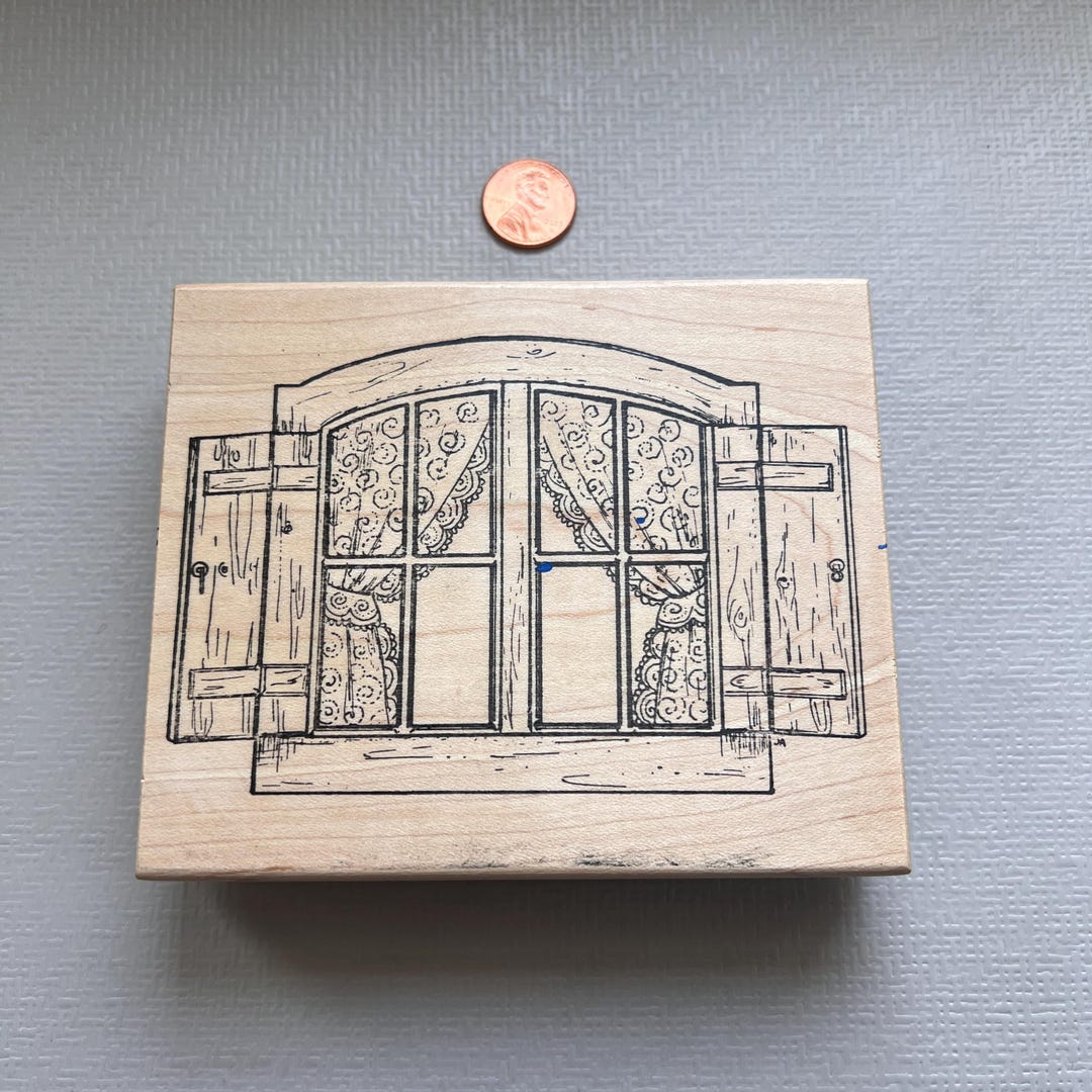 Vintage Rubber Stamp Open Window With Shutters Curtains Stamp From ...