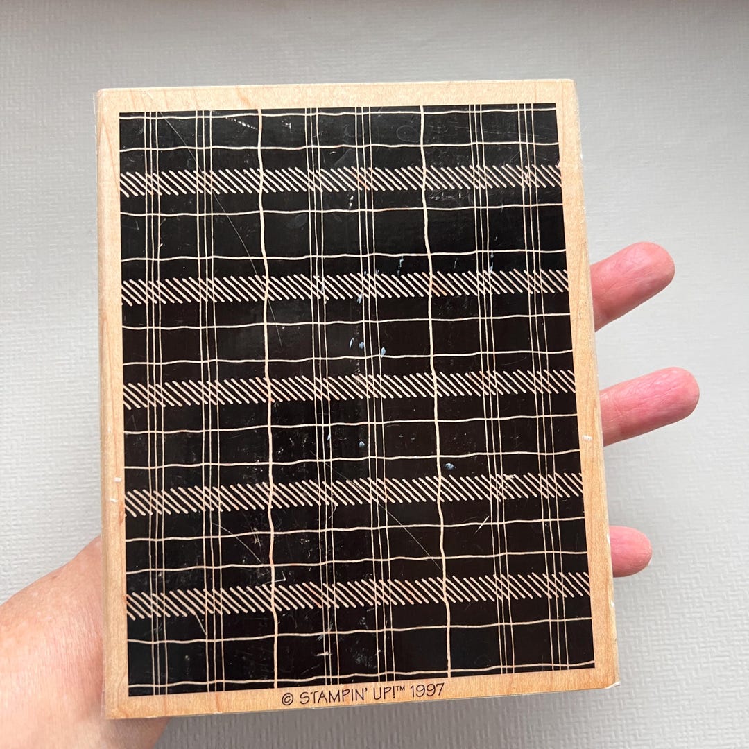 Vintage Large Rubber Stamp Plaid Fabricpattern Background Wood Mounted ...