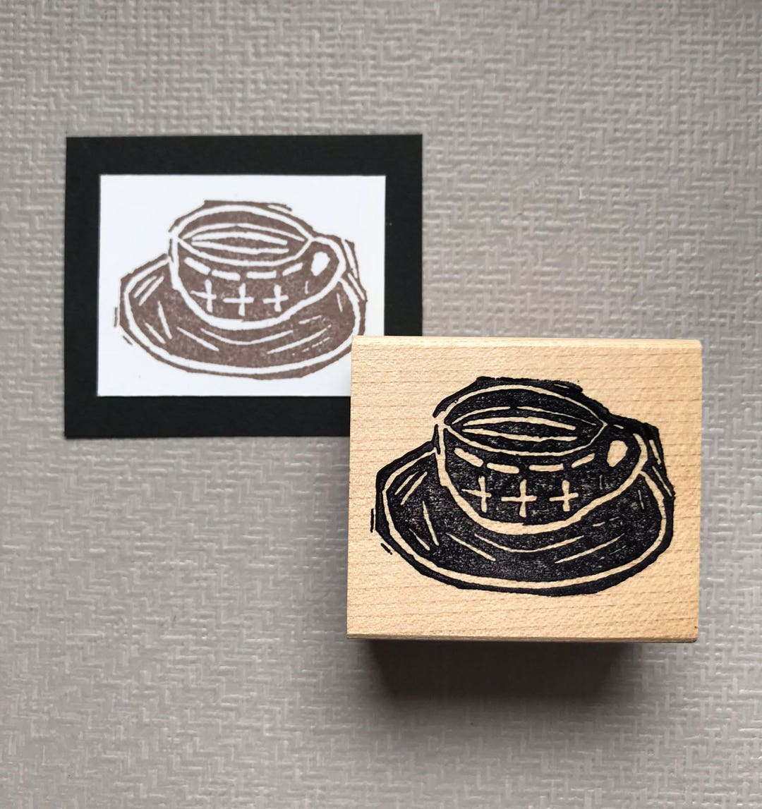 Hand Carved Coffee Cup Rubber Stamp - Etsy