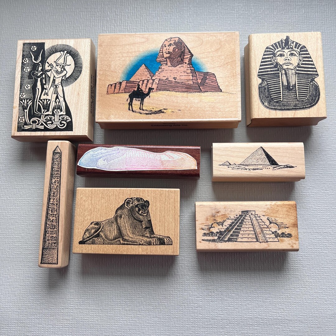 Vintage Egyptian Pyramids, Pharaoh, Sphinx Wood Mounted Rubber Stamps ...