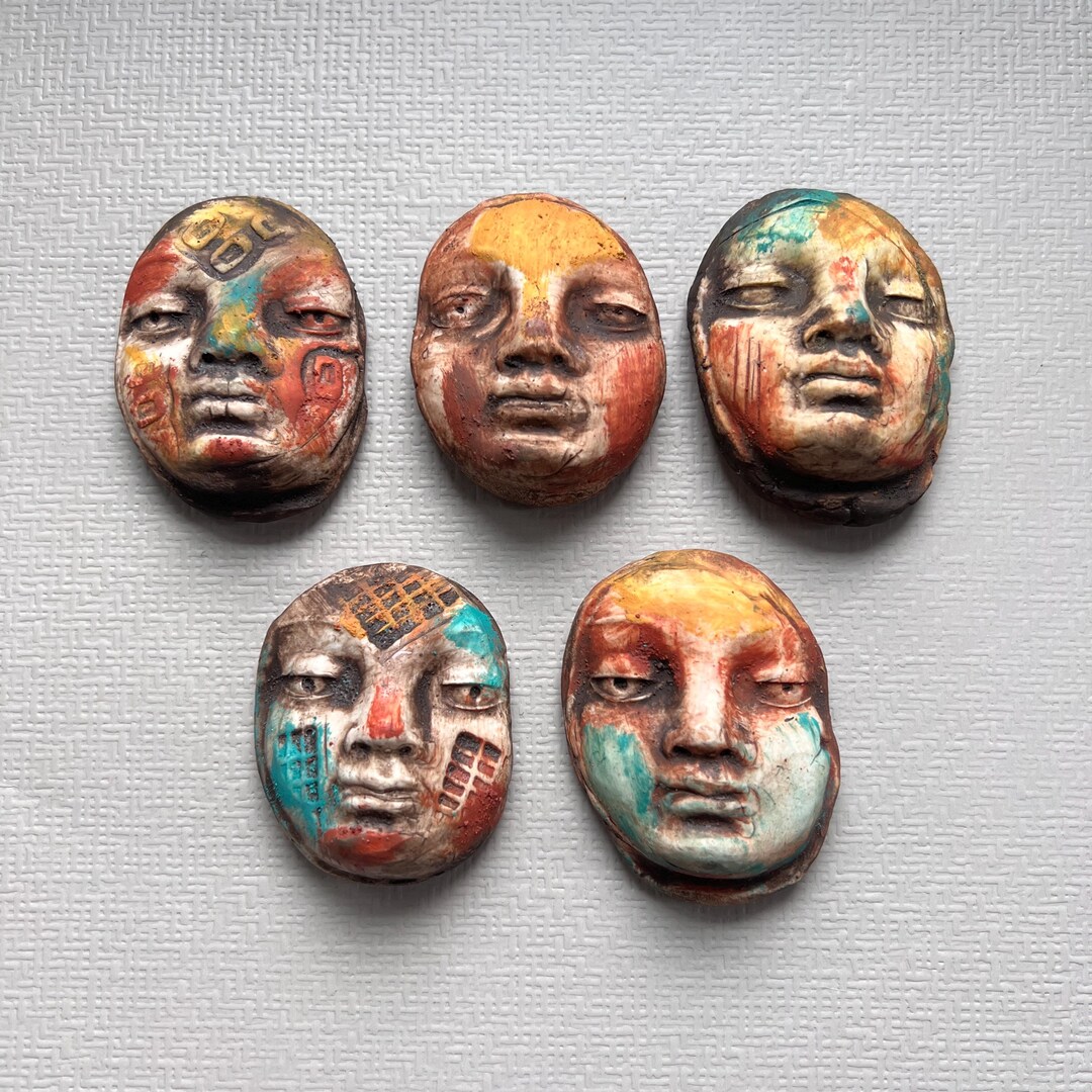 Multi Colored Patina Polymer Clay Cabochons Spirit Doll Molded Faces - Etsy