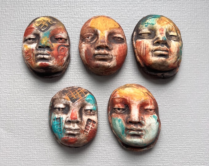 Multi Colored Patina Polymer Clay Cabochons Spirit Doll Molded Faces - Etsy