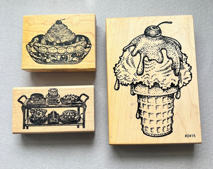 Vintage Rubber Stamp Sundae, Large Ice Cream Cone and Ken Brown Dessert ...