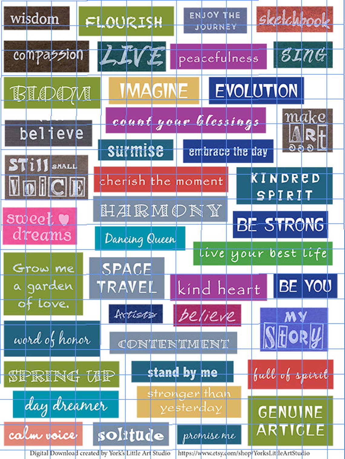 Digital Download of 4 Pages Full of White Words on Colored - Etsy