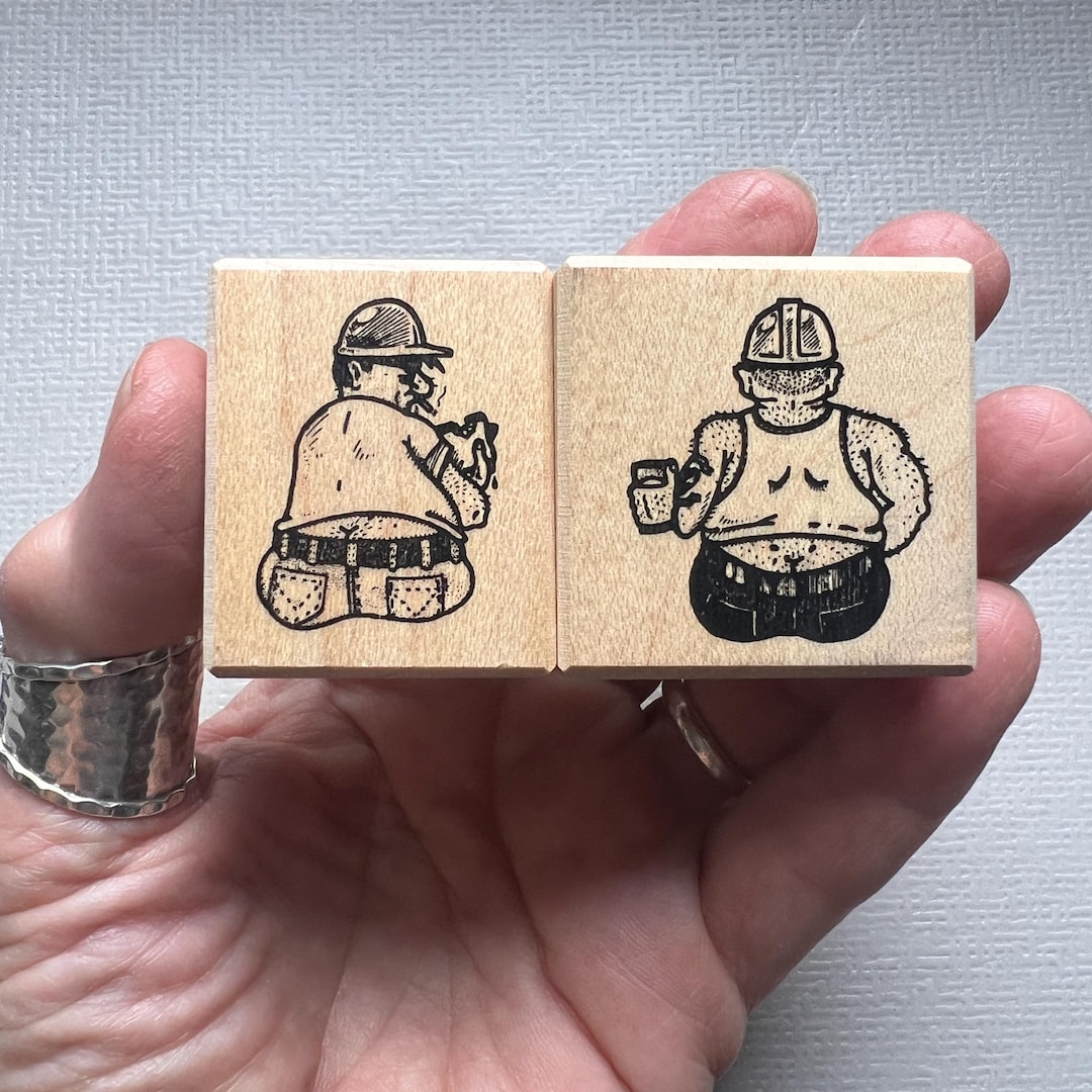 Vintage Rubber Stamp Construction Workers Set From Wood Mounted Rubber ...
