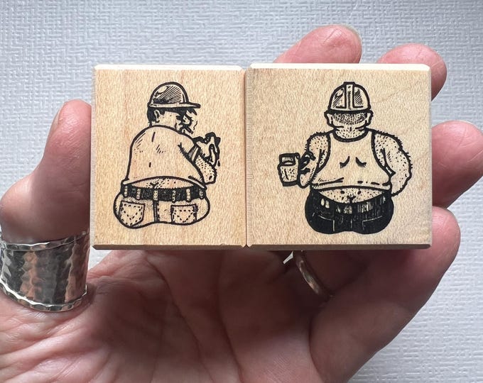 Vintage Rubber Stamp Construction Workers Set From Wood Mounted Rubber ...