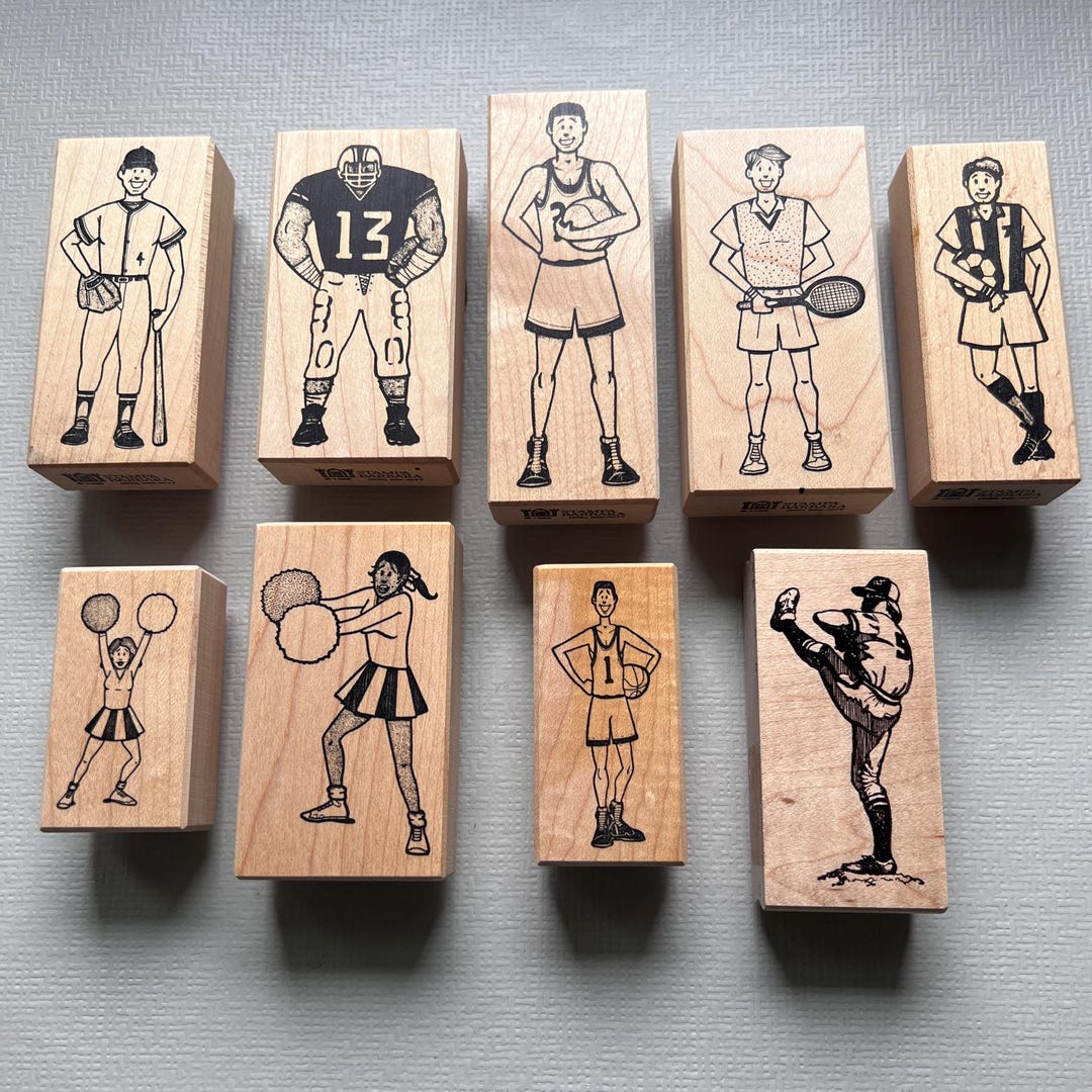 Vintage Rubber Stamp Pick Your Athlete Sports Rare Wood Mounted Stamps ...