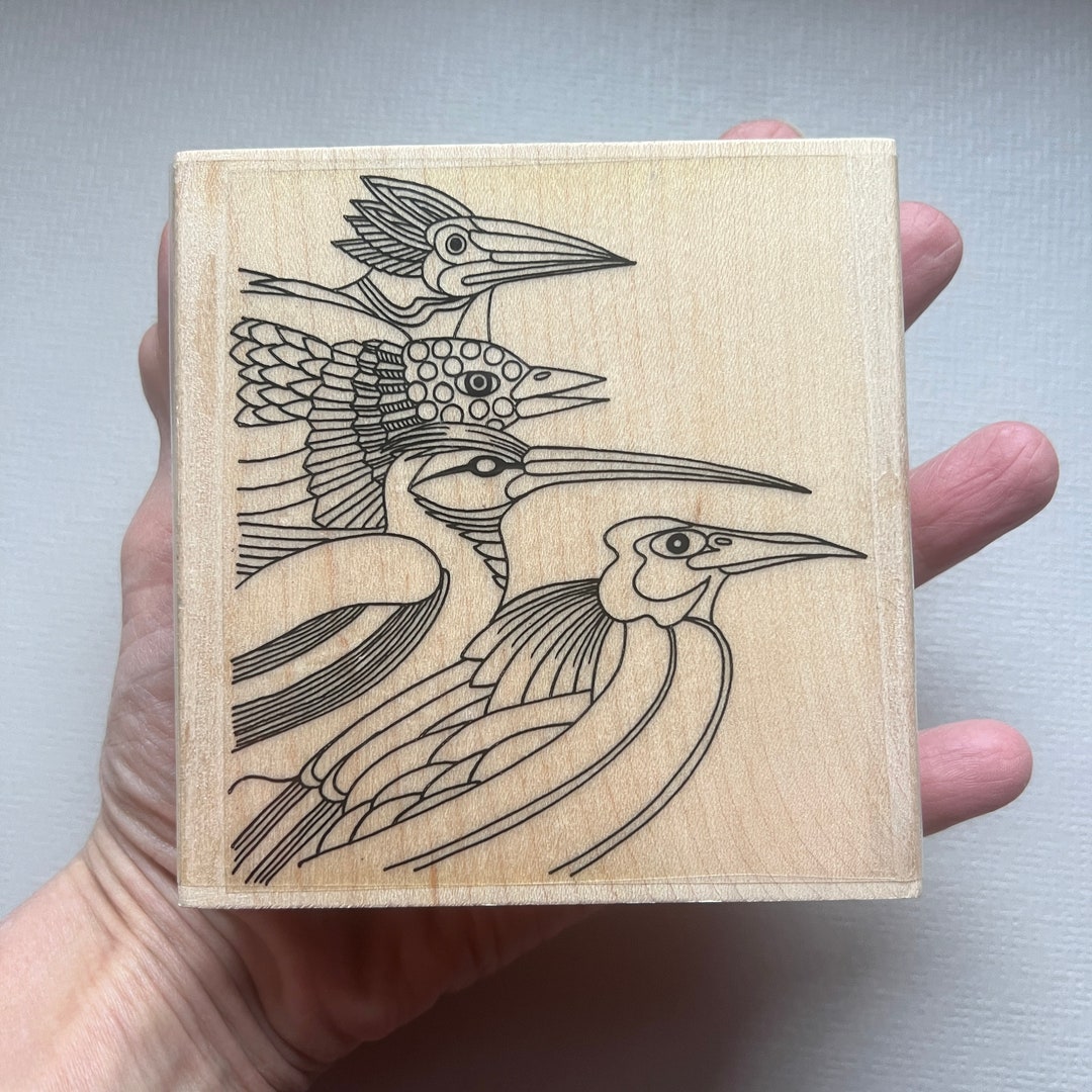 Rubber Stamp Vintage Cool Birds Art Wood Mounted Rubber Stamp From ...