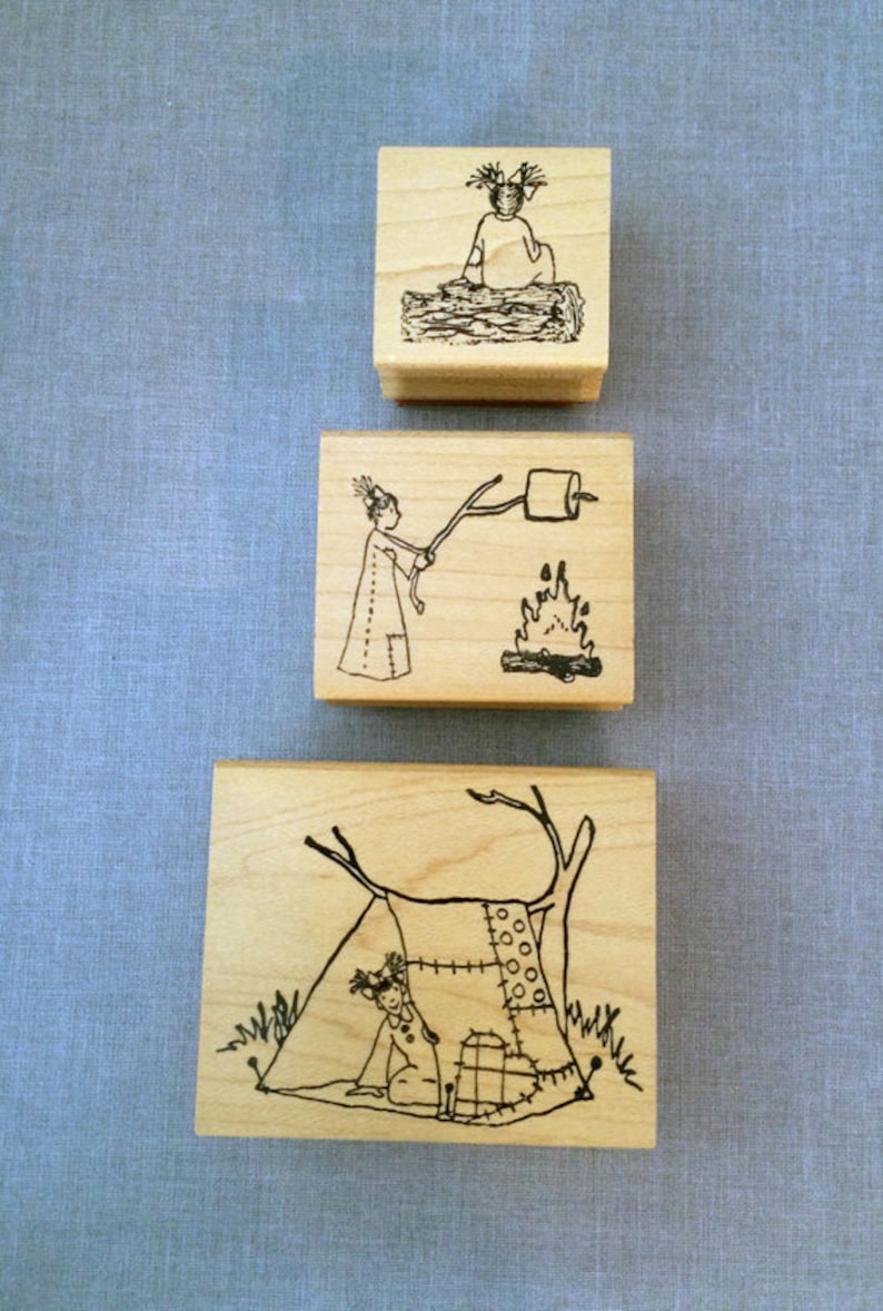 Little Ladies Camping Rubber Stamp Set - Etsy