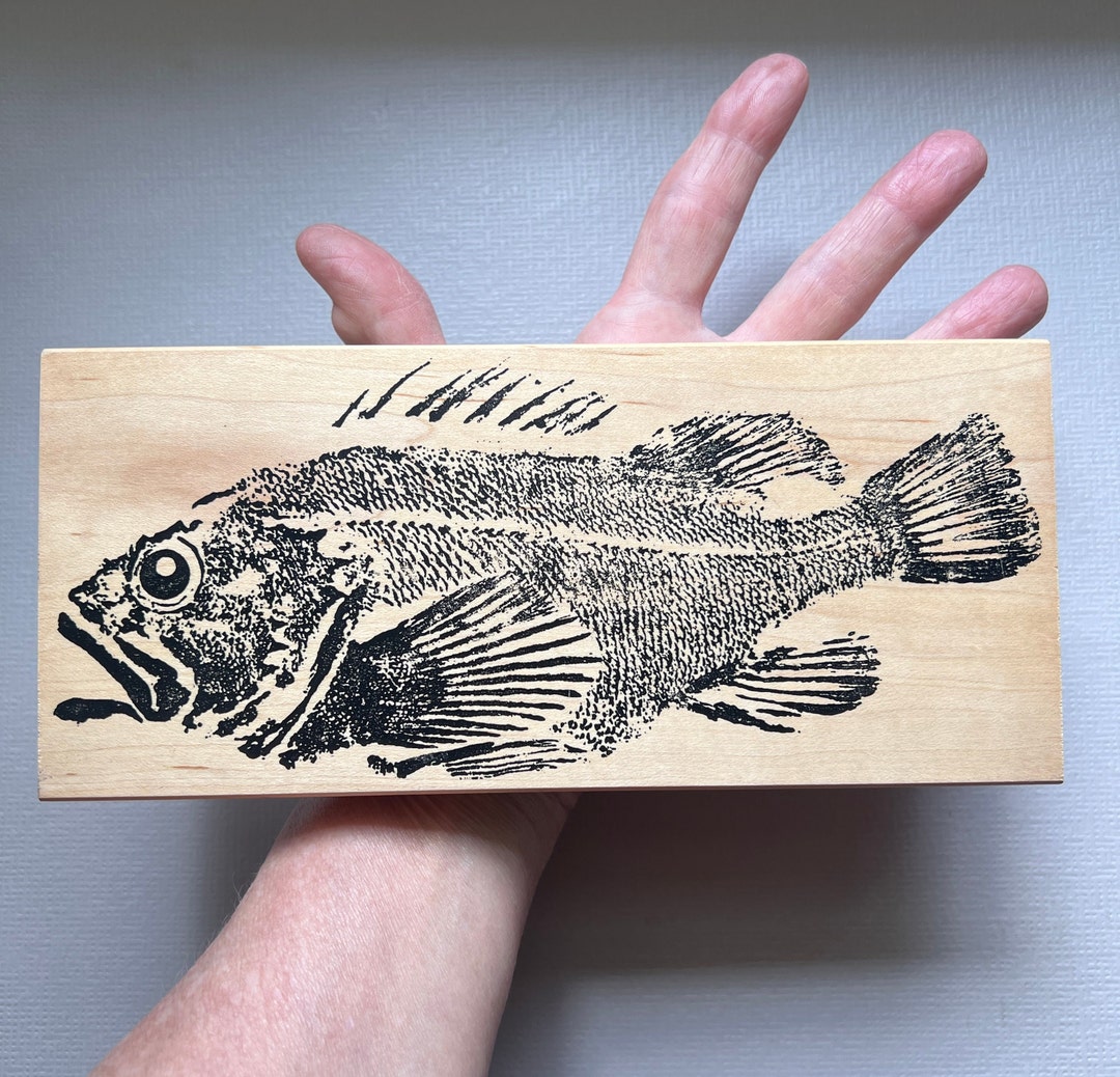 Vintage Rubber Stamp Fred Mullet Large Rockfish Wood Mounted Stamp - Etsy